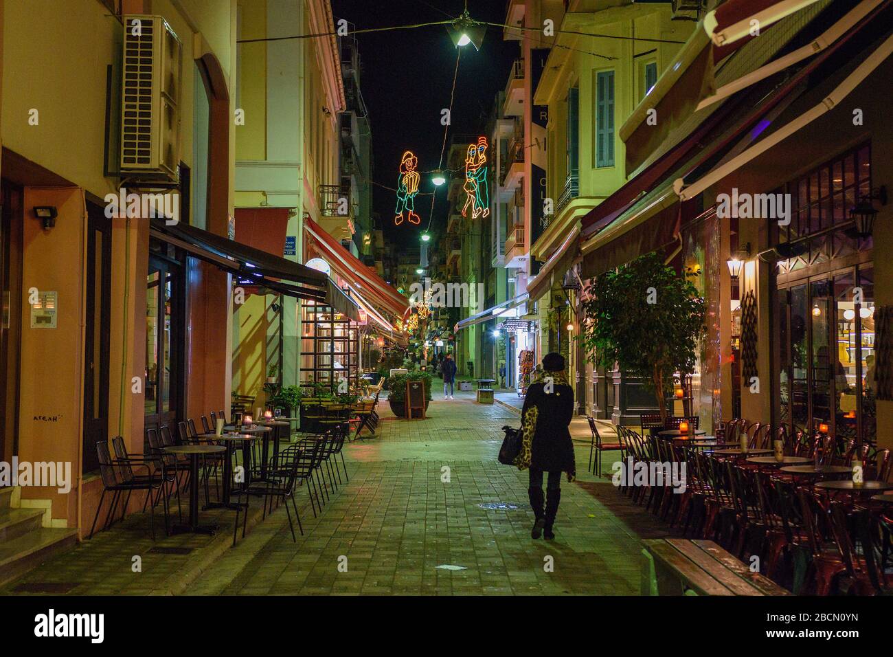 Streets of Patras city decorated for the famous annual Patras Carnival ...