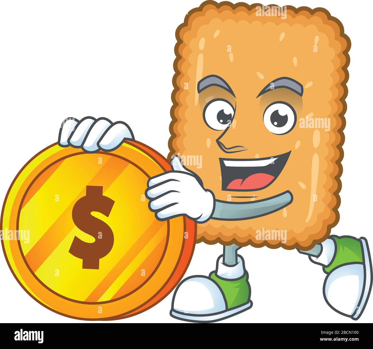Biscuit rich cartoon character have big gold coin Stock Vector Image ...