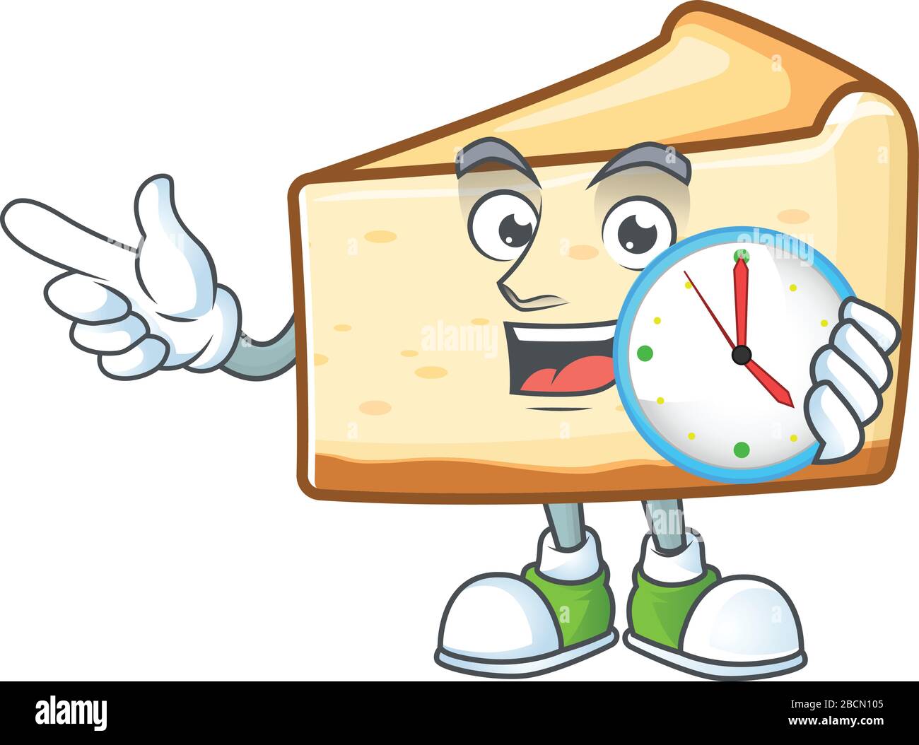 Cheese cake mascot design concept holding a circle clock Stock Vector ...