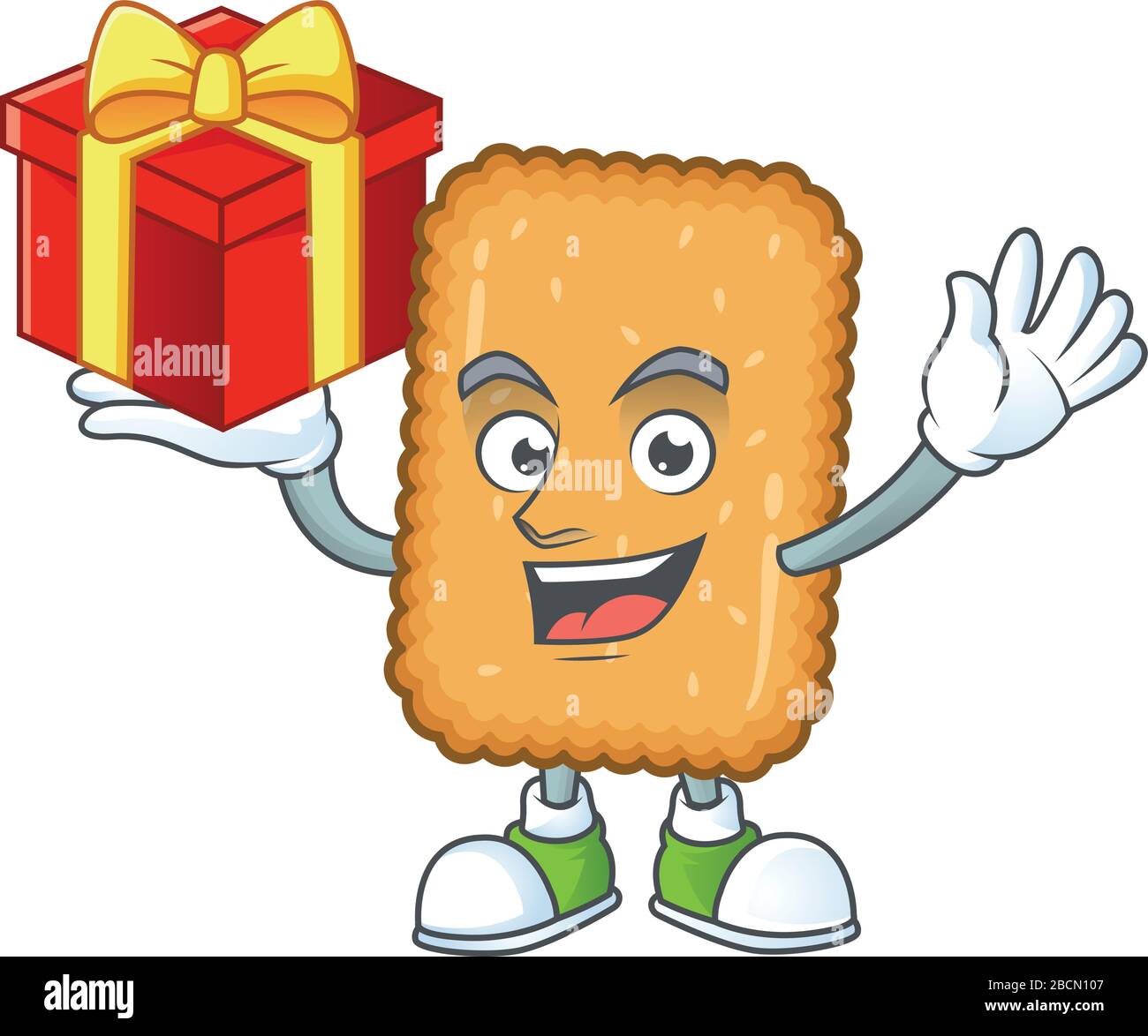 Charming biscuit mascot design has a red box of gift Stock Vector Image ...