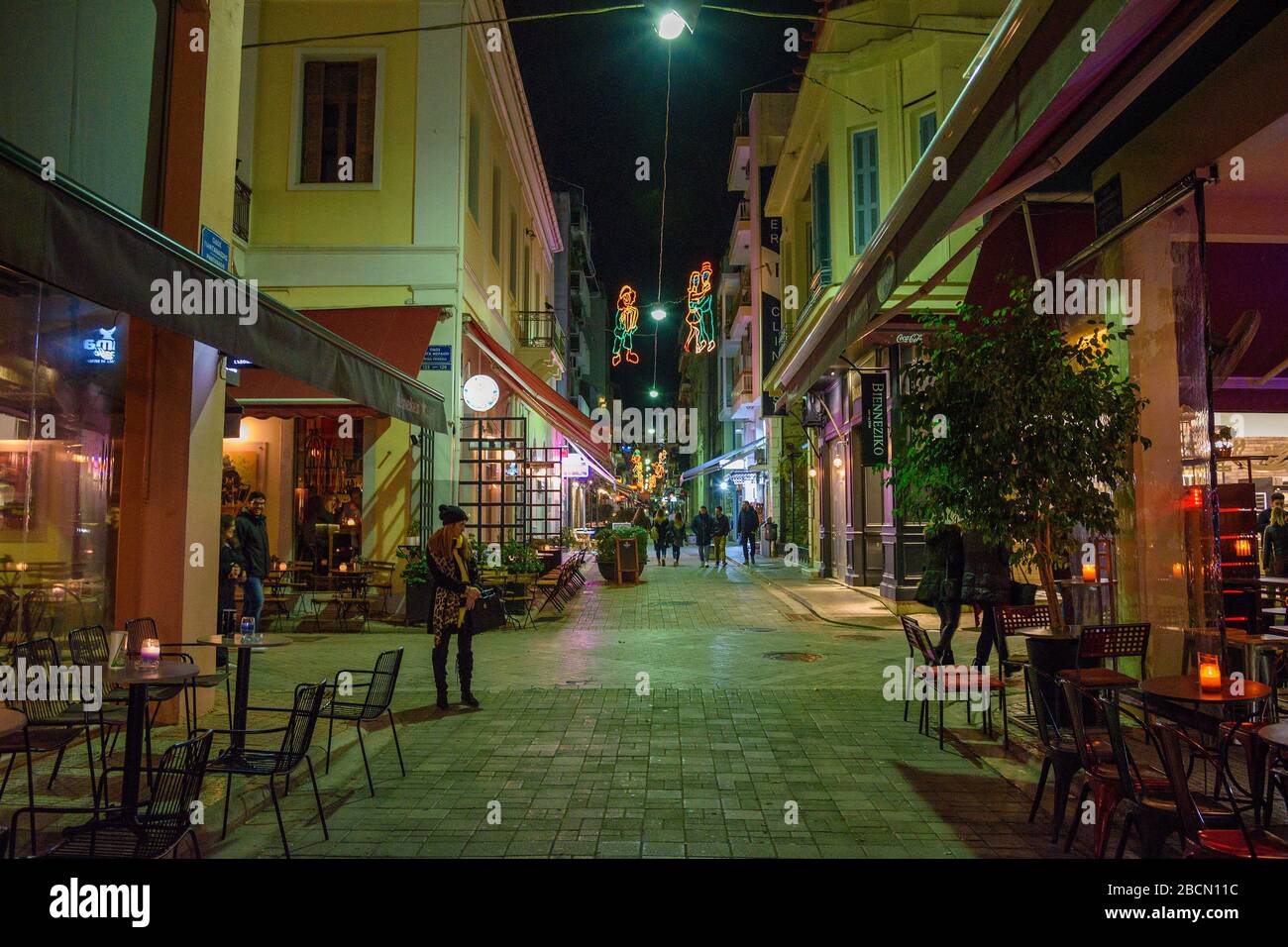 Streets of Patras city decorated for the famous annual Patras Carnival ...