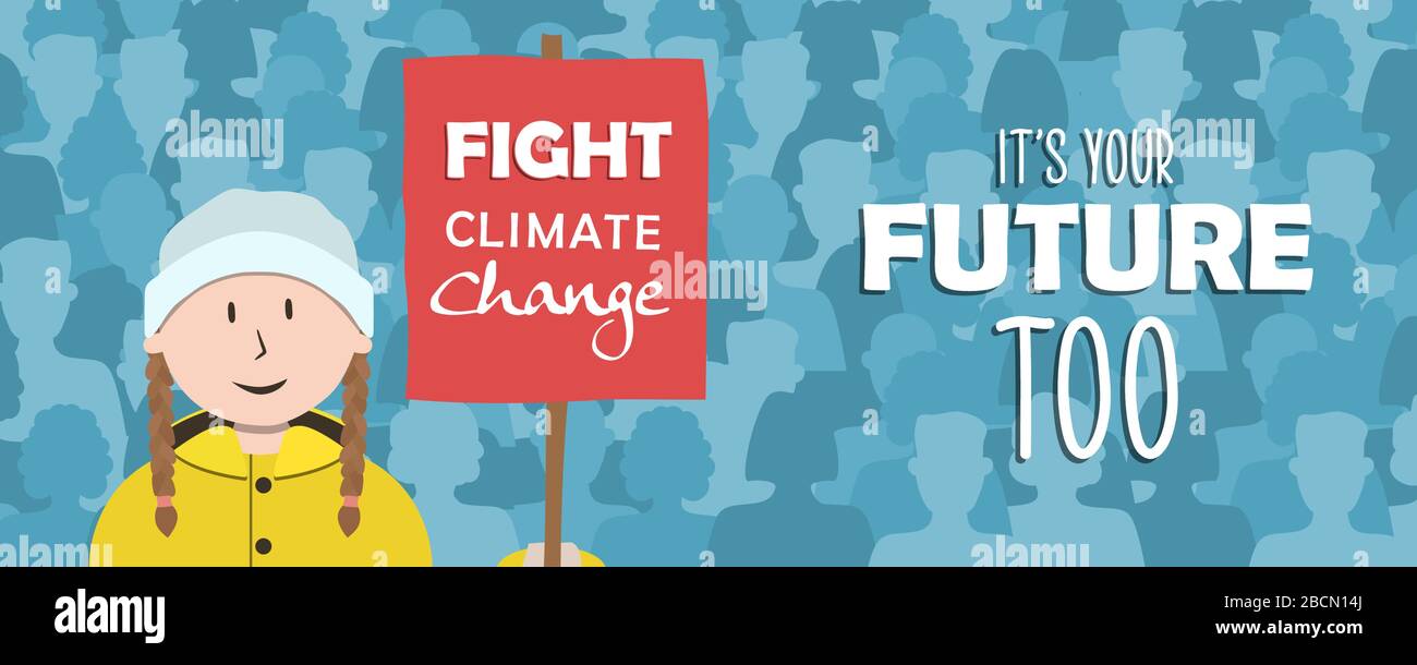 Earth day banner illustration of young girl activist with climate ...