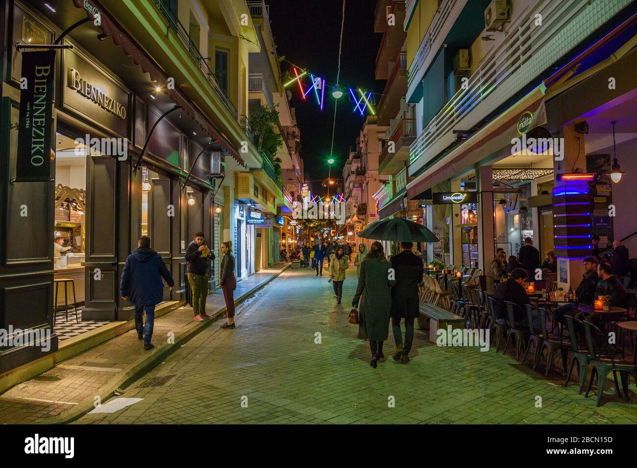 Streets of Patras city decorated for the famous annual Patras Carnival ...