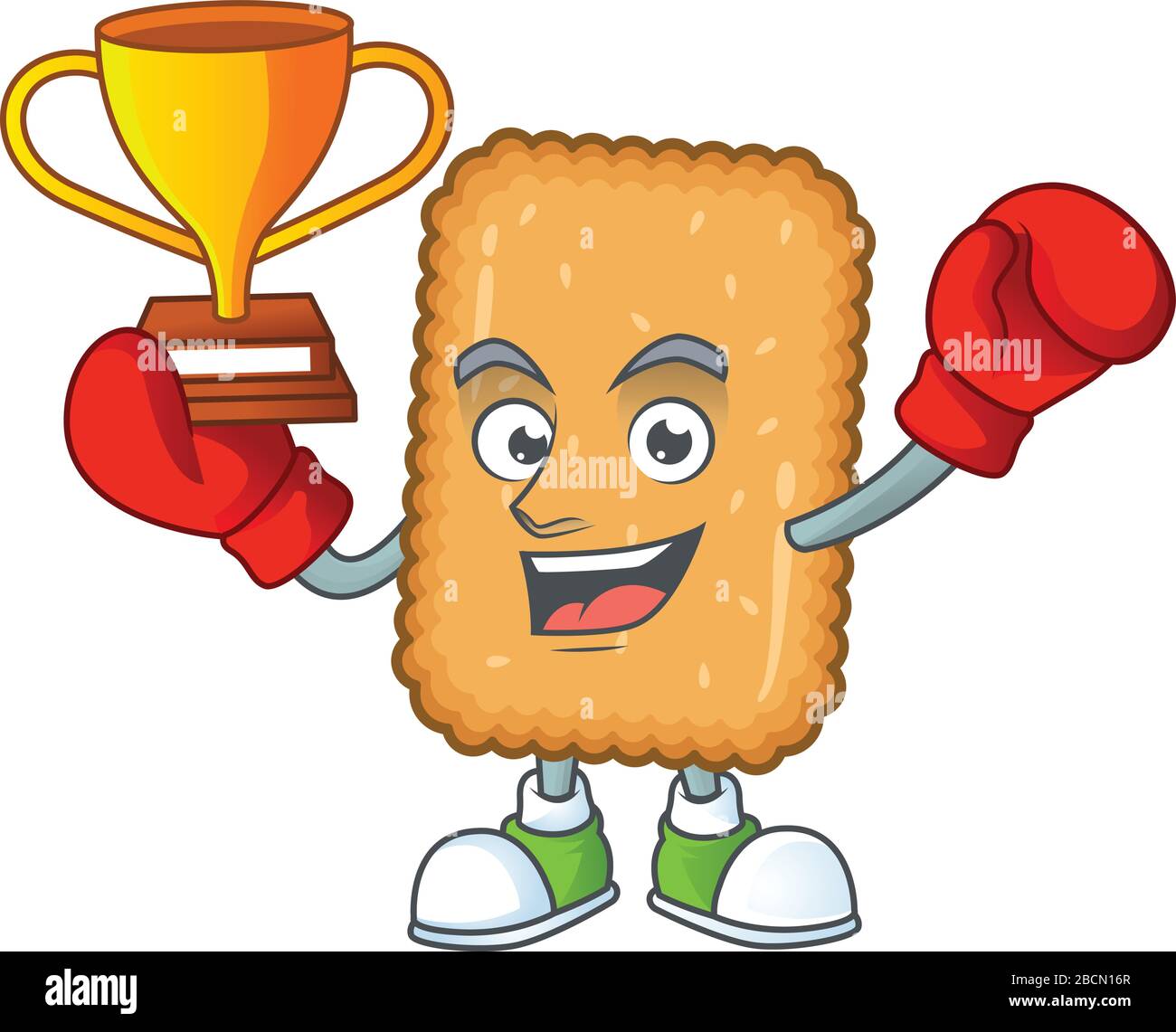 Proudly face of boxing winner biscuit presented in cartoon character ...