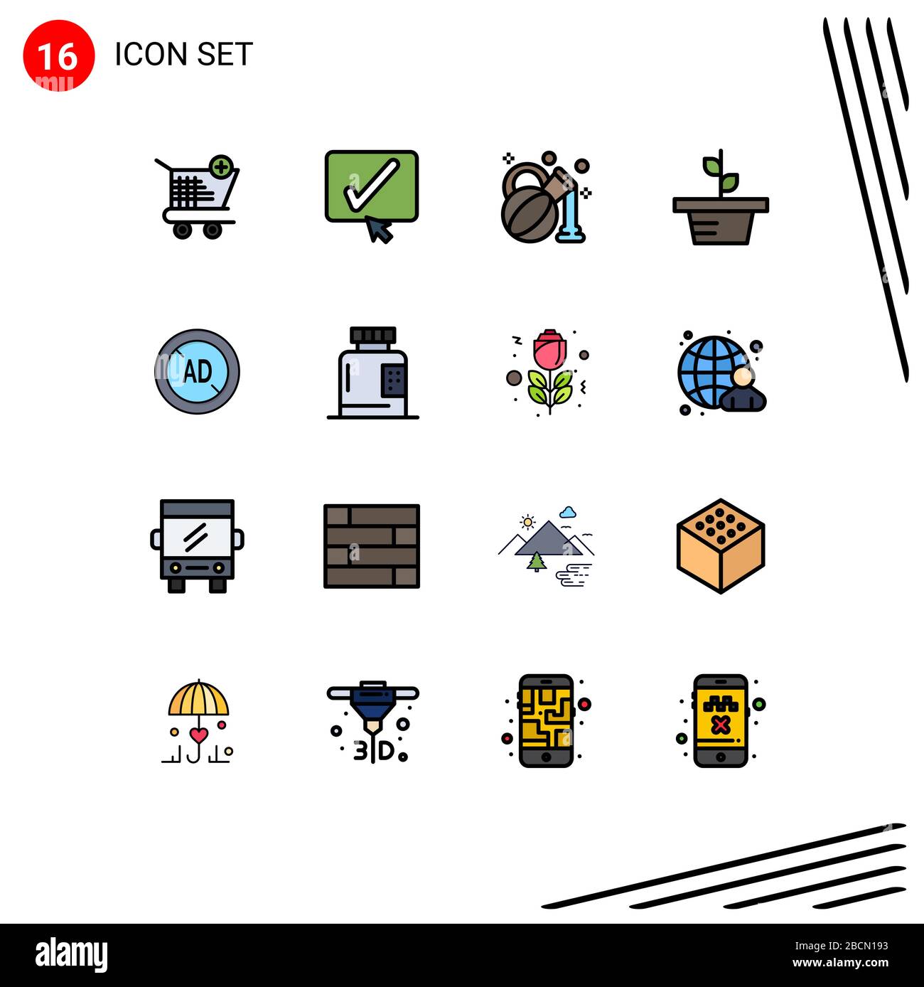 Flat Color Filled Line Pack of 16 Universal Symbols of ad blocker, ad ...
