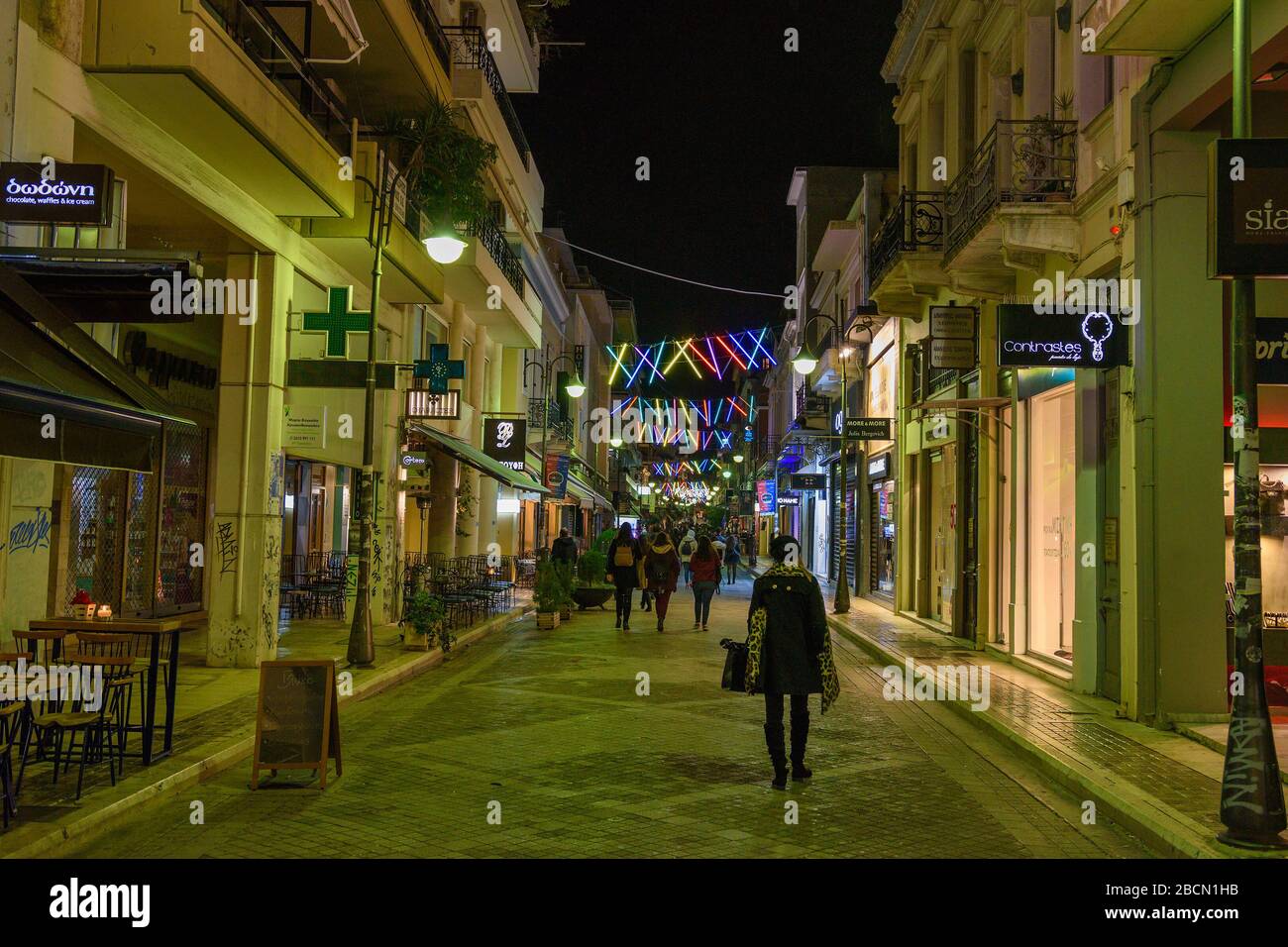 Streets of Patras city decorated for the famous annual Patras Carnival ...