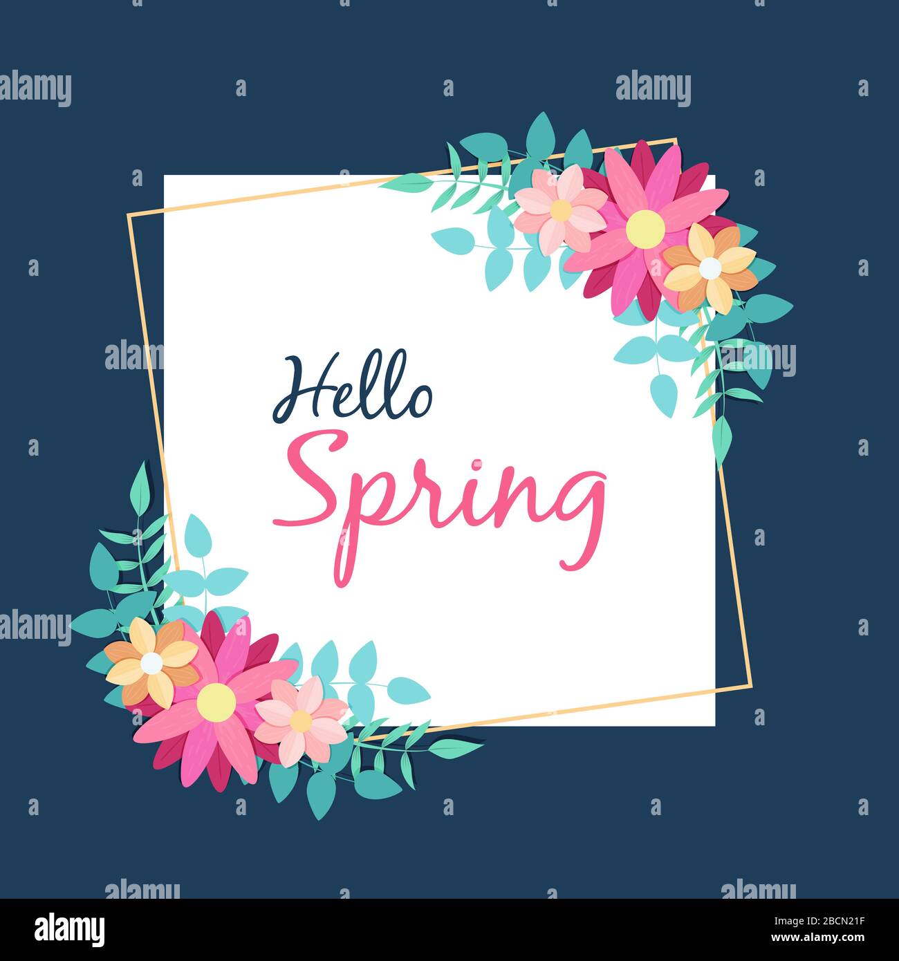 Happy spring season greeting card illustration of beautiful flower ...