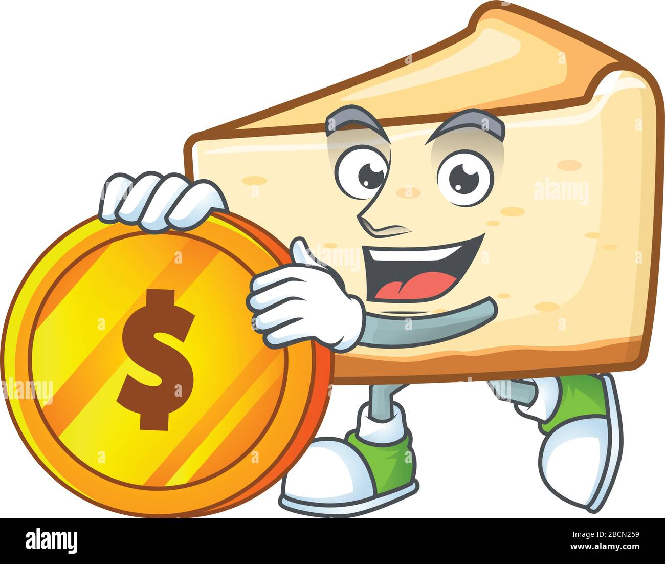Cheese cake rich cartoon character have big gold coin Stock Vector ...