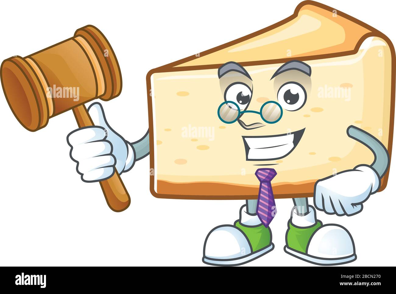 Charismatic Judge cheese cake cartoon character design with glasses ...
