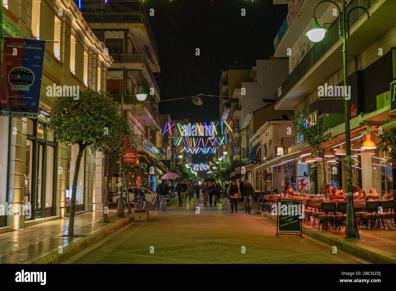 Streets of Patras city decorated for the famous annual Patras Carnival ...