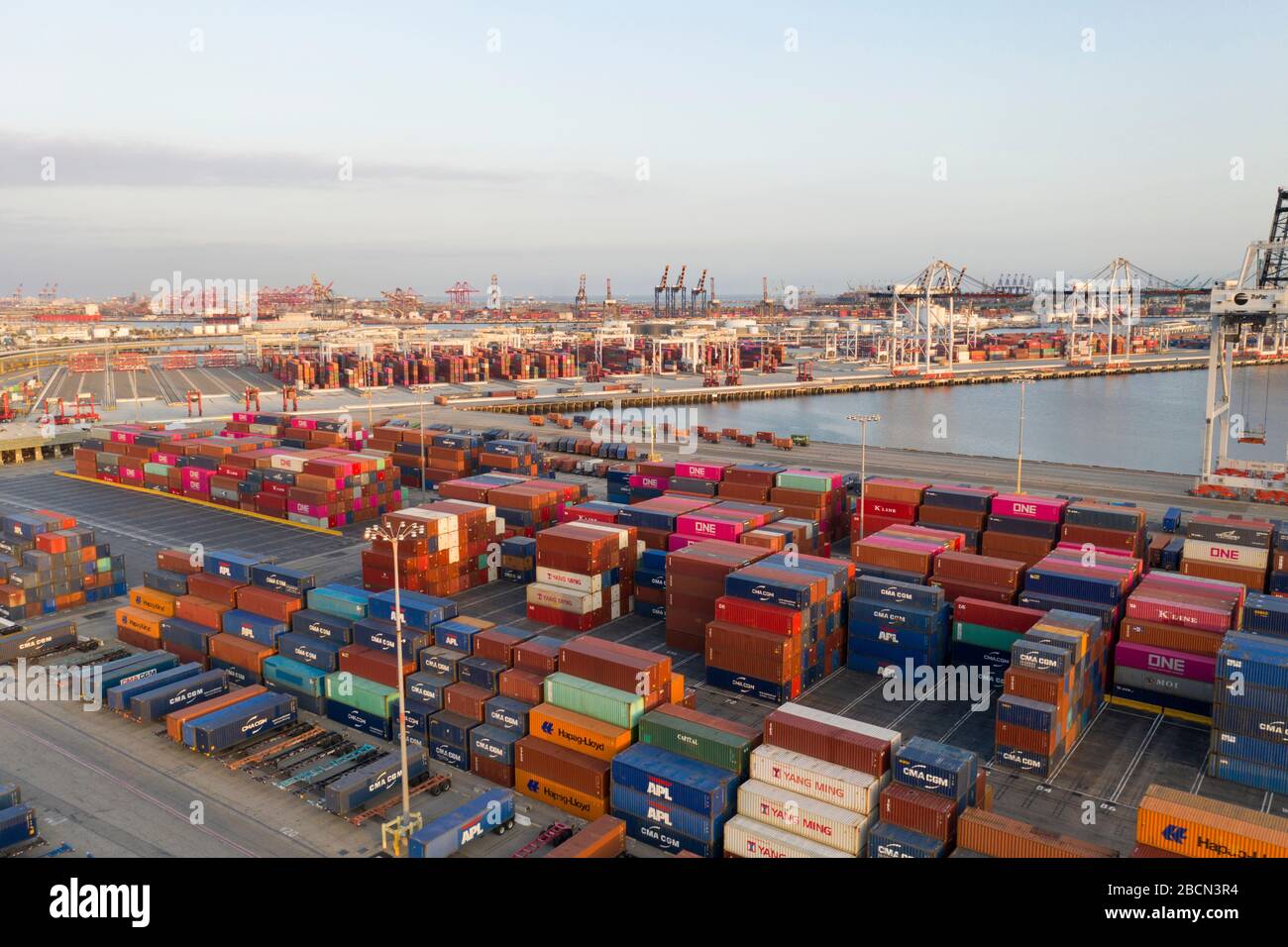 Shipping Container yard at the Port of Los Angeles in San Pedro Aerial ...
