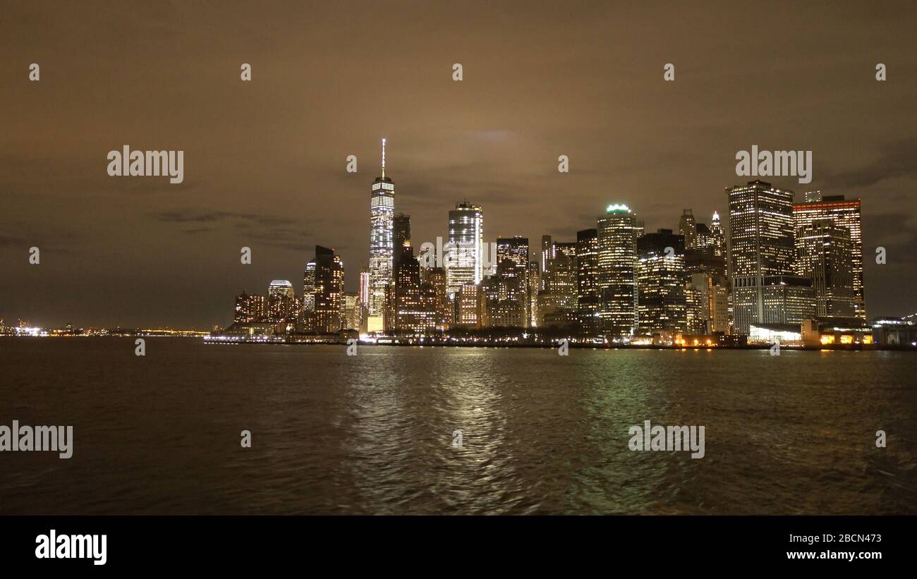 Amazing Manhattan Downtown skyline at night - travel photography Stock ...