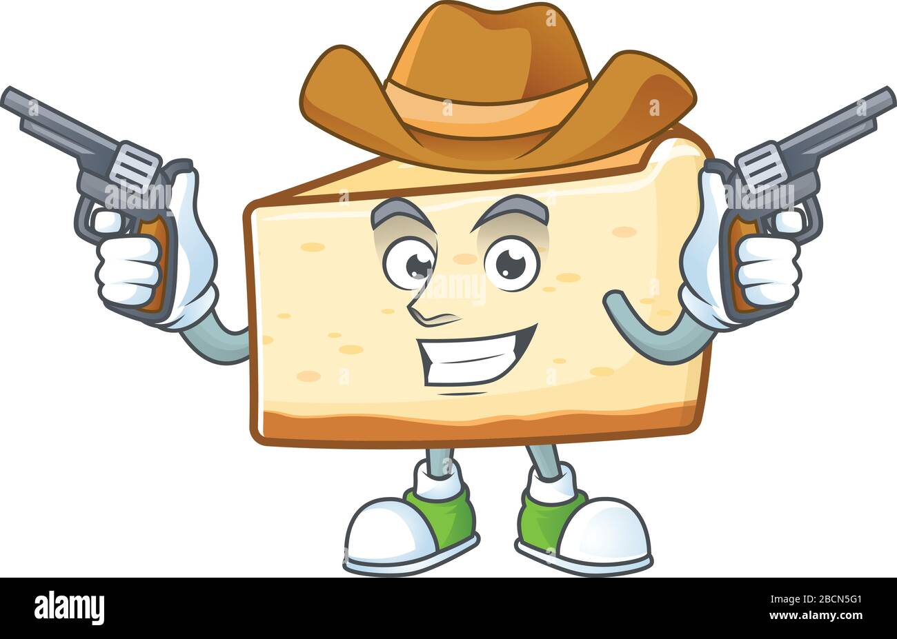 A cowboy cartoon character of cheese cake holding guns Stock Vector ...