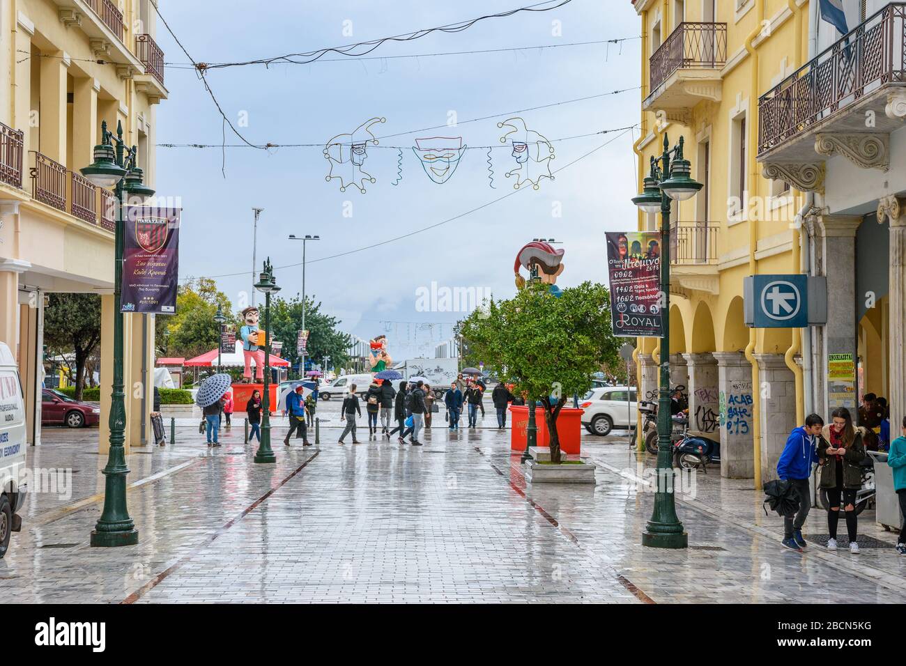 Streets of Patras city decorated for the famous annual Patras Carnival ...