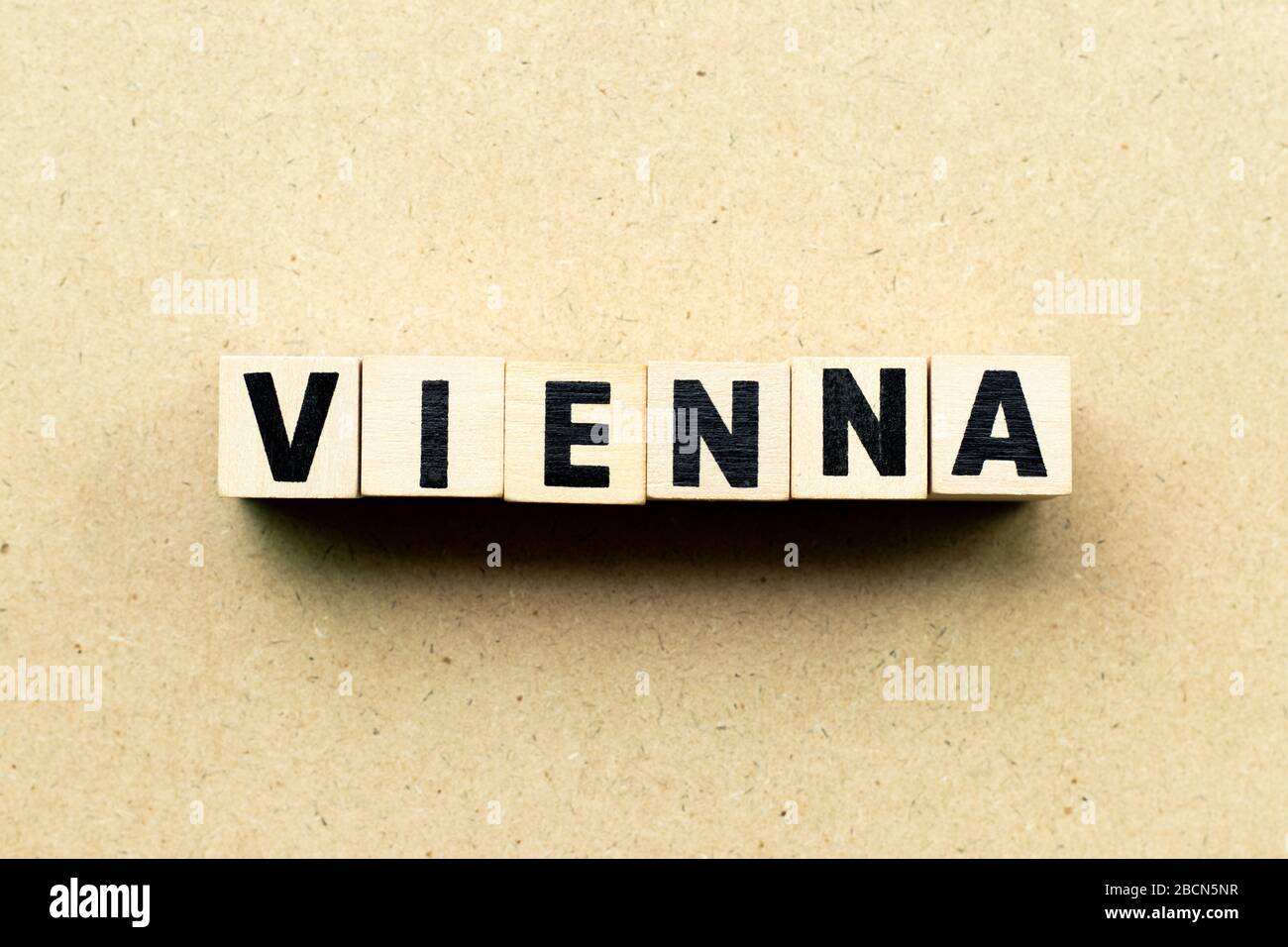 Letter block in word Vienna on wood background Stock Photo - Alamy
