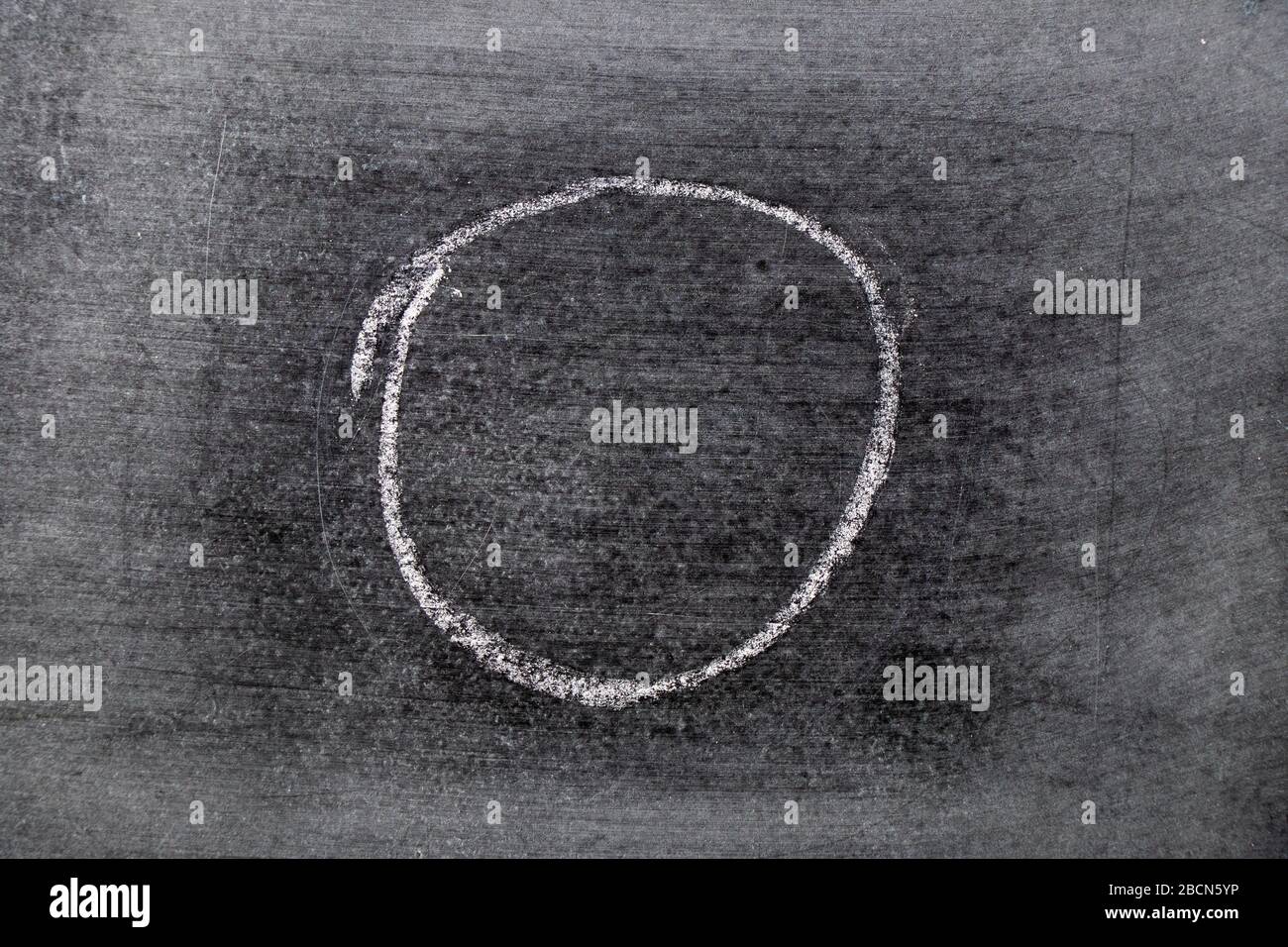 White chalk hand drawing in circle or round shape on black board ...
