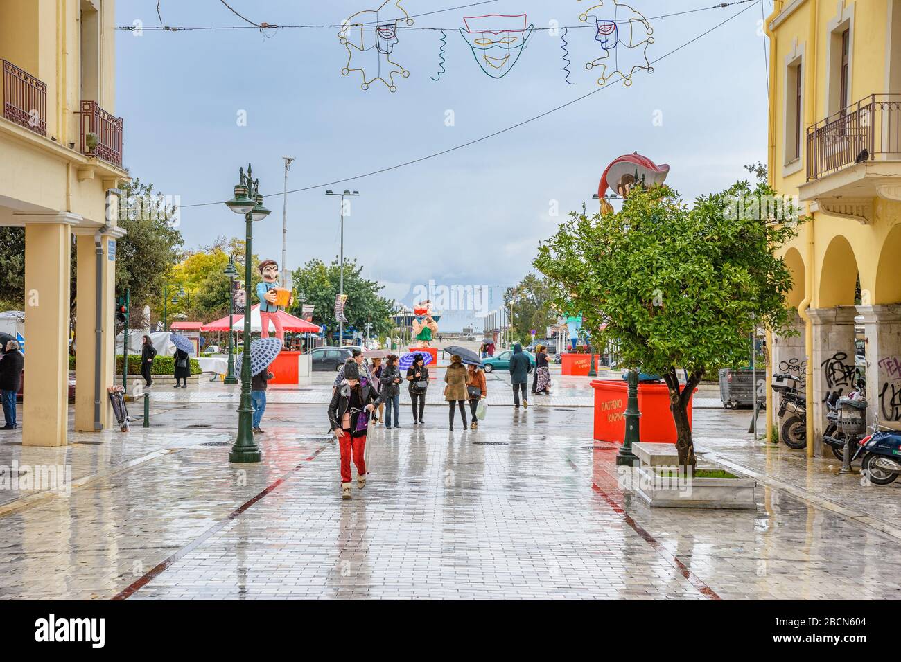 Streets of Patras city decorated for the famous annual Patras Carnival ...