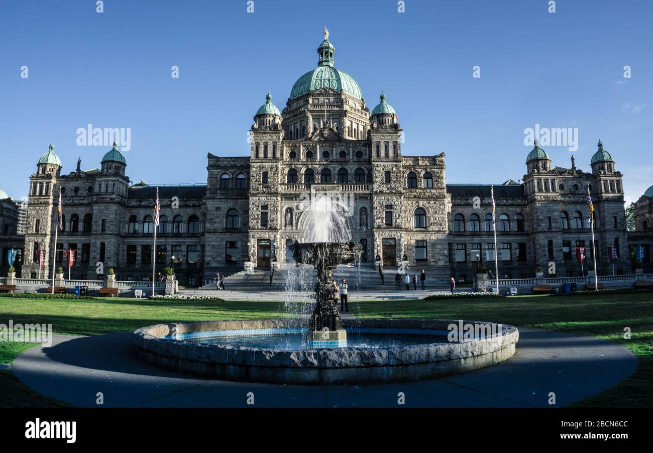 British Columbia Parliament building in majestic Victoria inner harbor ...