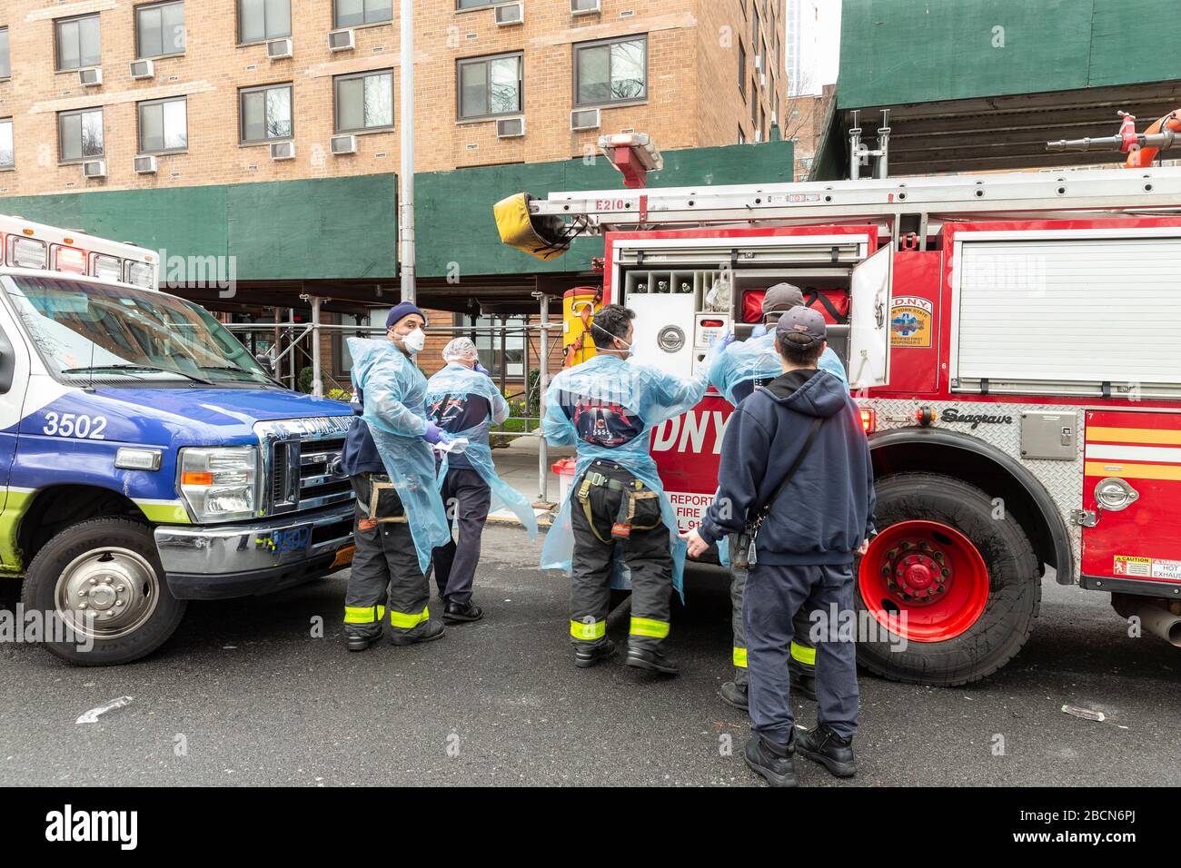 New York, NY - April 4, 2020: First responders from FDNY Engine 210 ...
