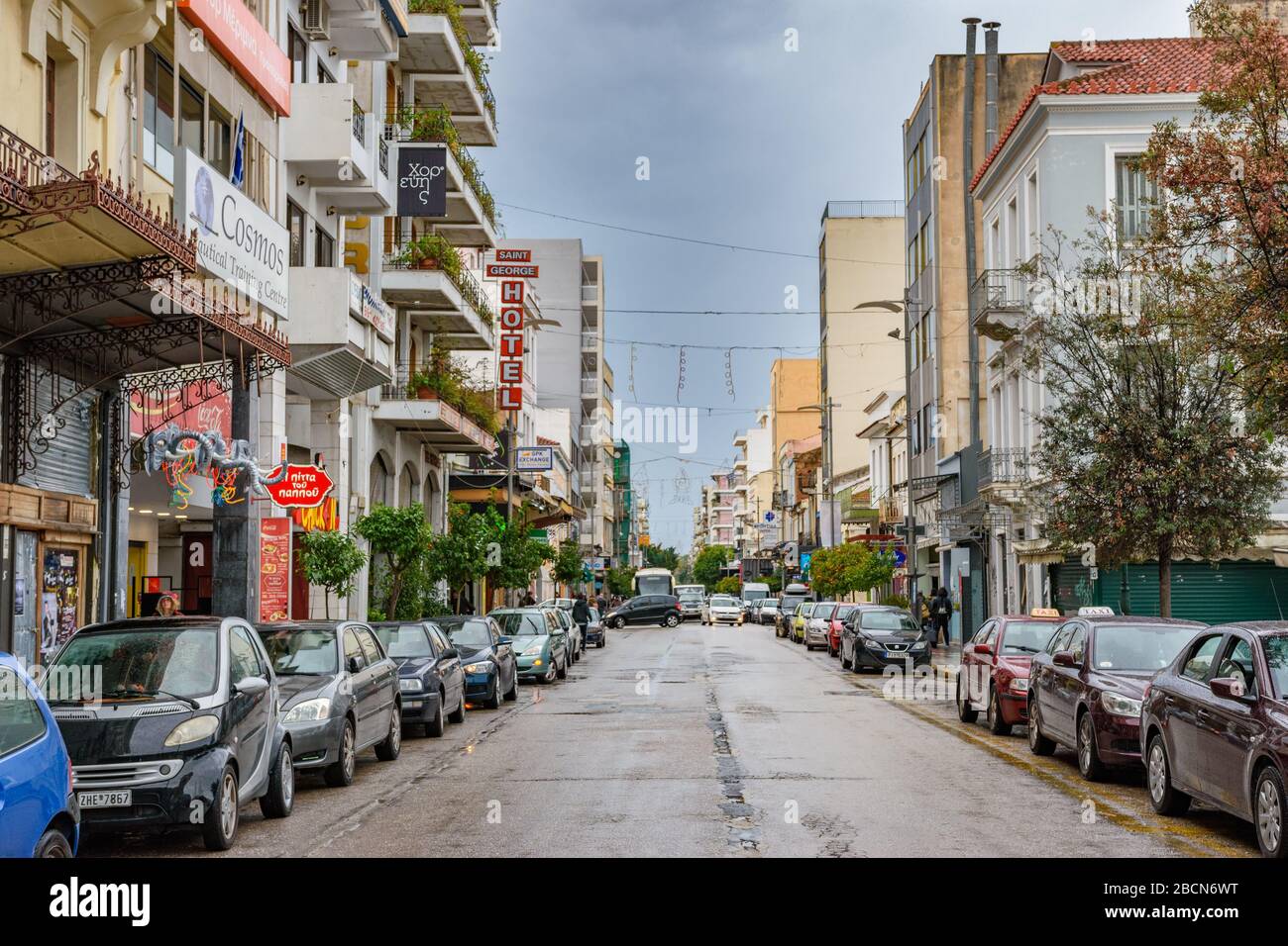 Streets of Patras city decorated for the famous annual Patras Carnival ...