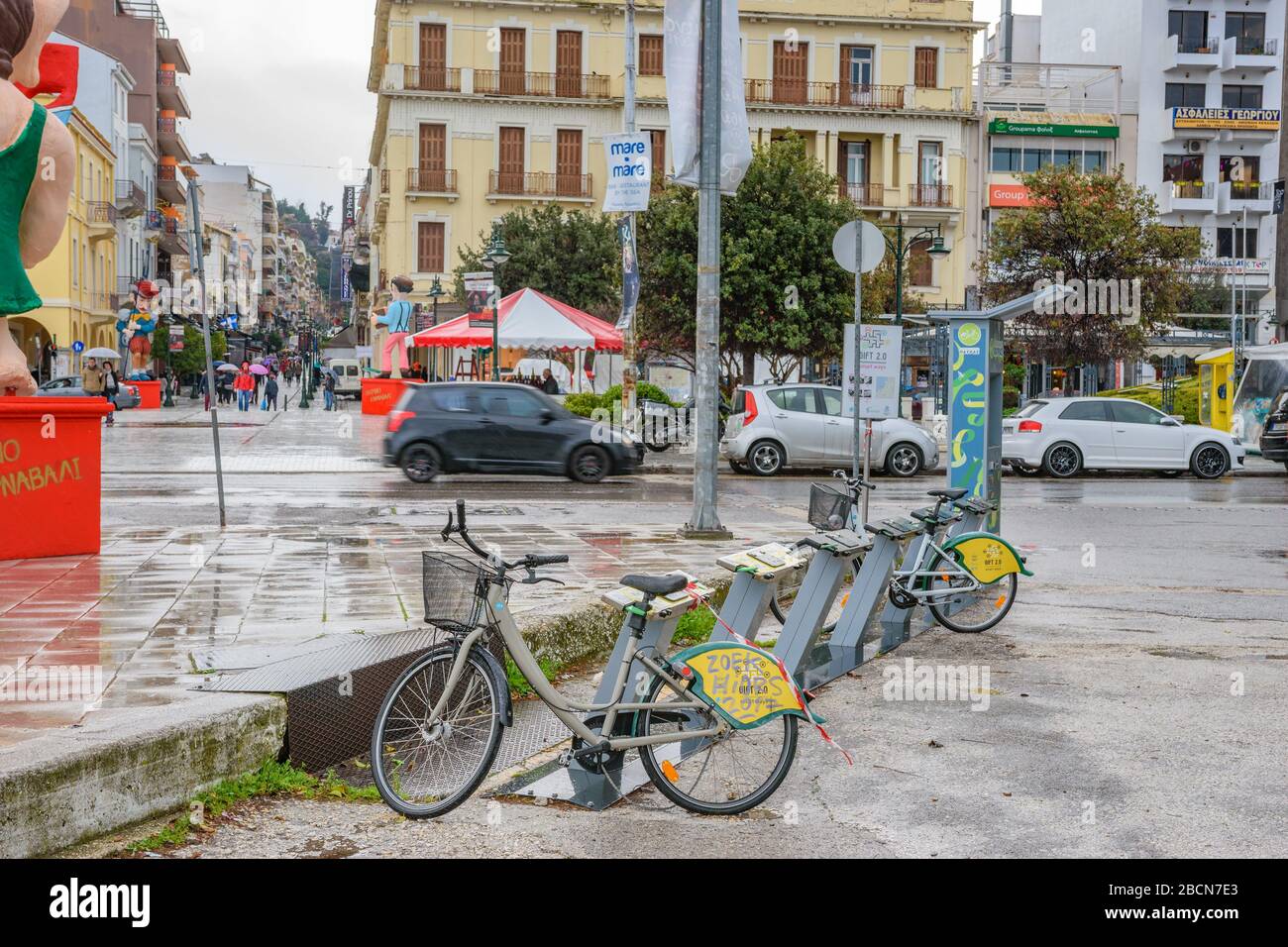 Streets of Patras city decorated for the famous annual Patras Carnival ...