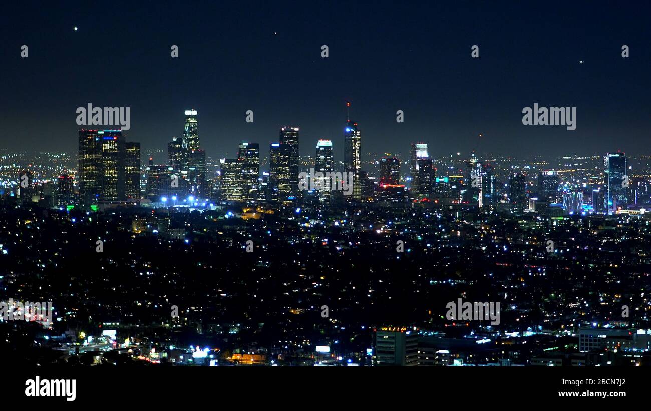 Downtown Los Angeles - aerial view at night - travel photography Stock ...