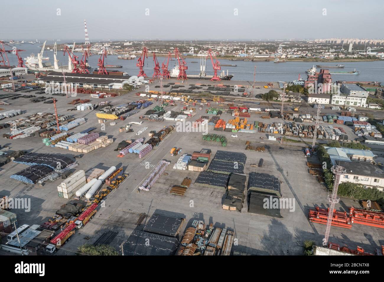 aerial view of raw industrial material in cargo port Stock Photo - Alamy