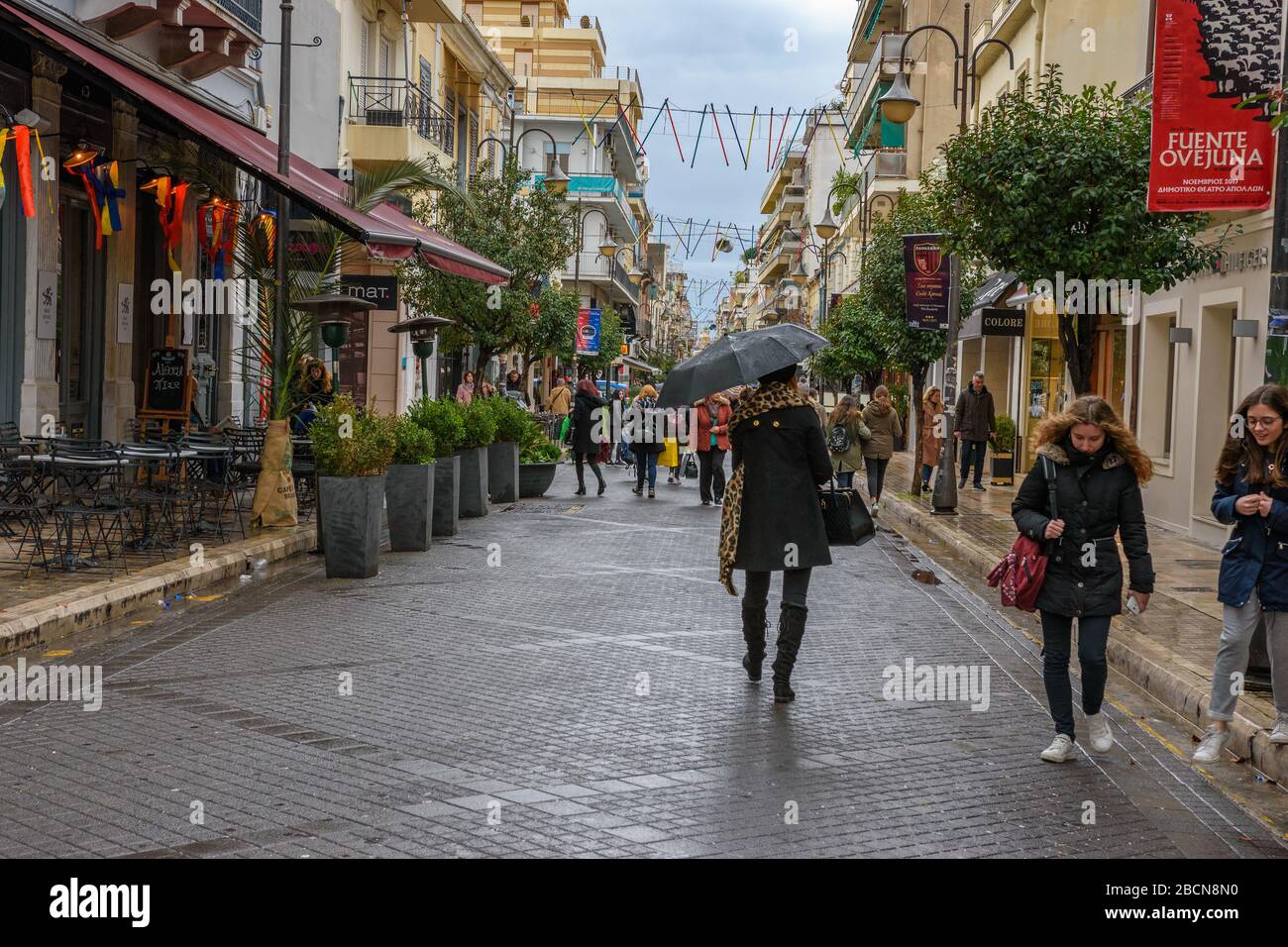 Streets of Patras city decorated for the famous annual Patras Carnival ...