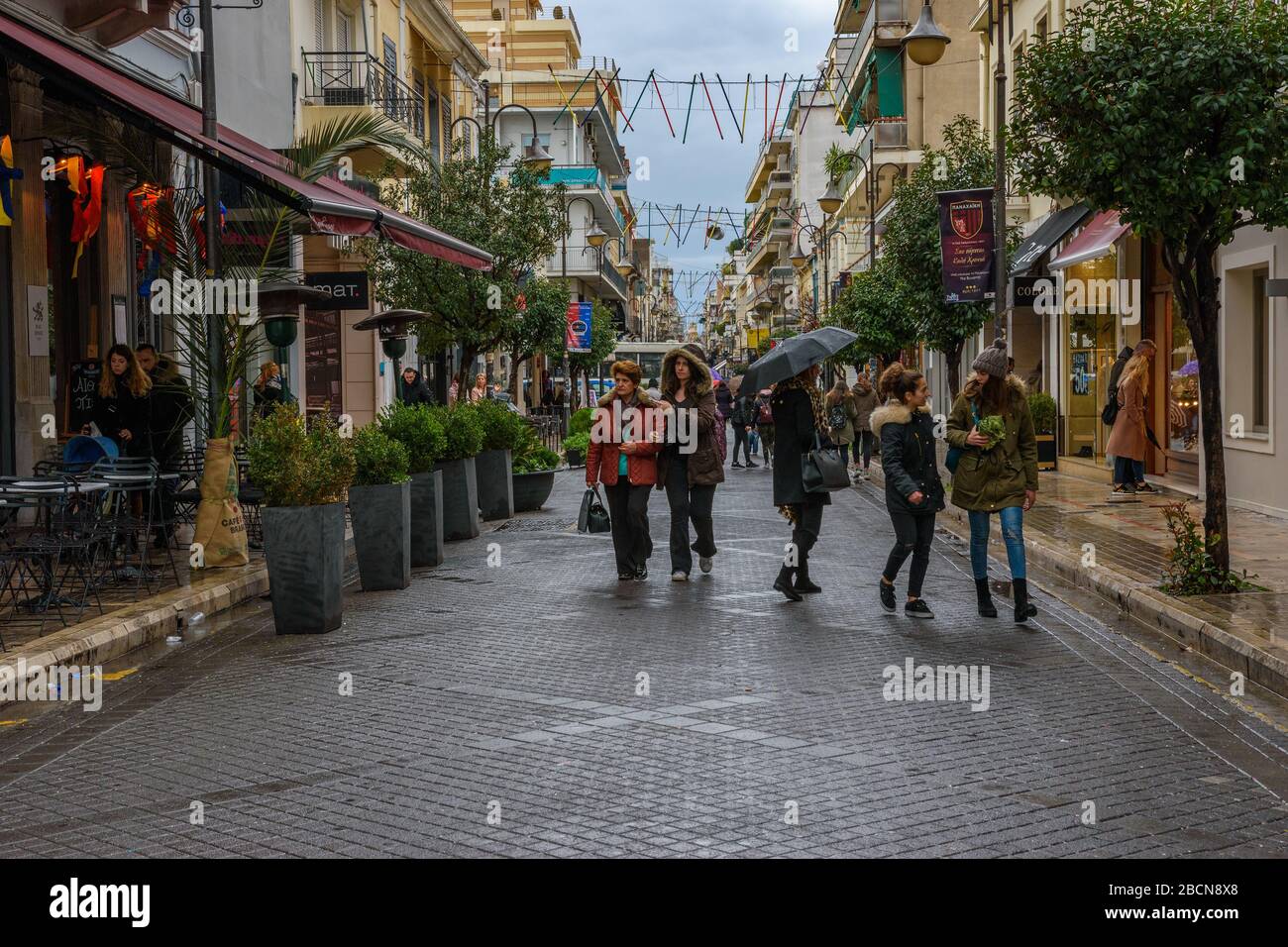 Streets of Patras city decorated for the famous annual Patras Carnival ...