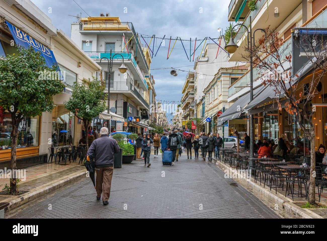 Streets of Patras city decorated for the famous annual Patras Carnival ...
