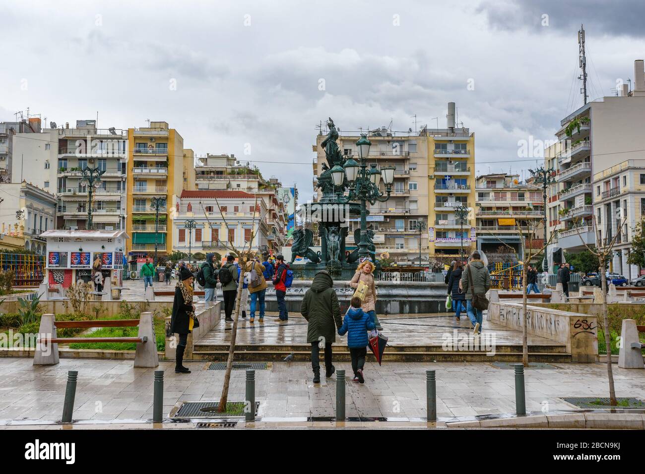 Streets of Patras city decorated for the famous annual Patras Carnival ...