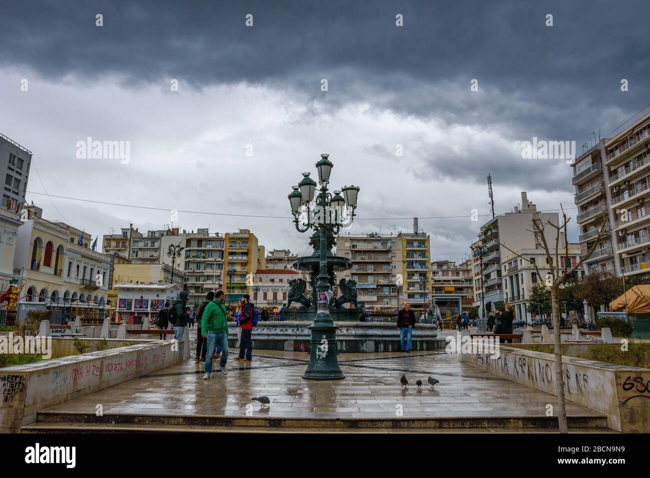 Streets of Patras city decorated for the famous annual Patras Carnival ...