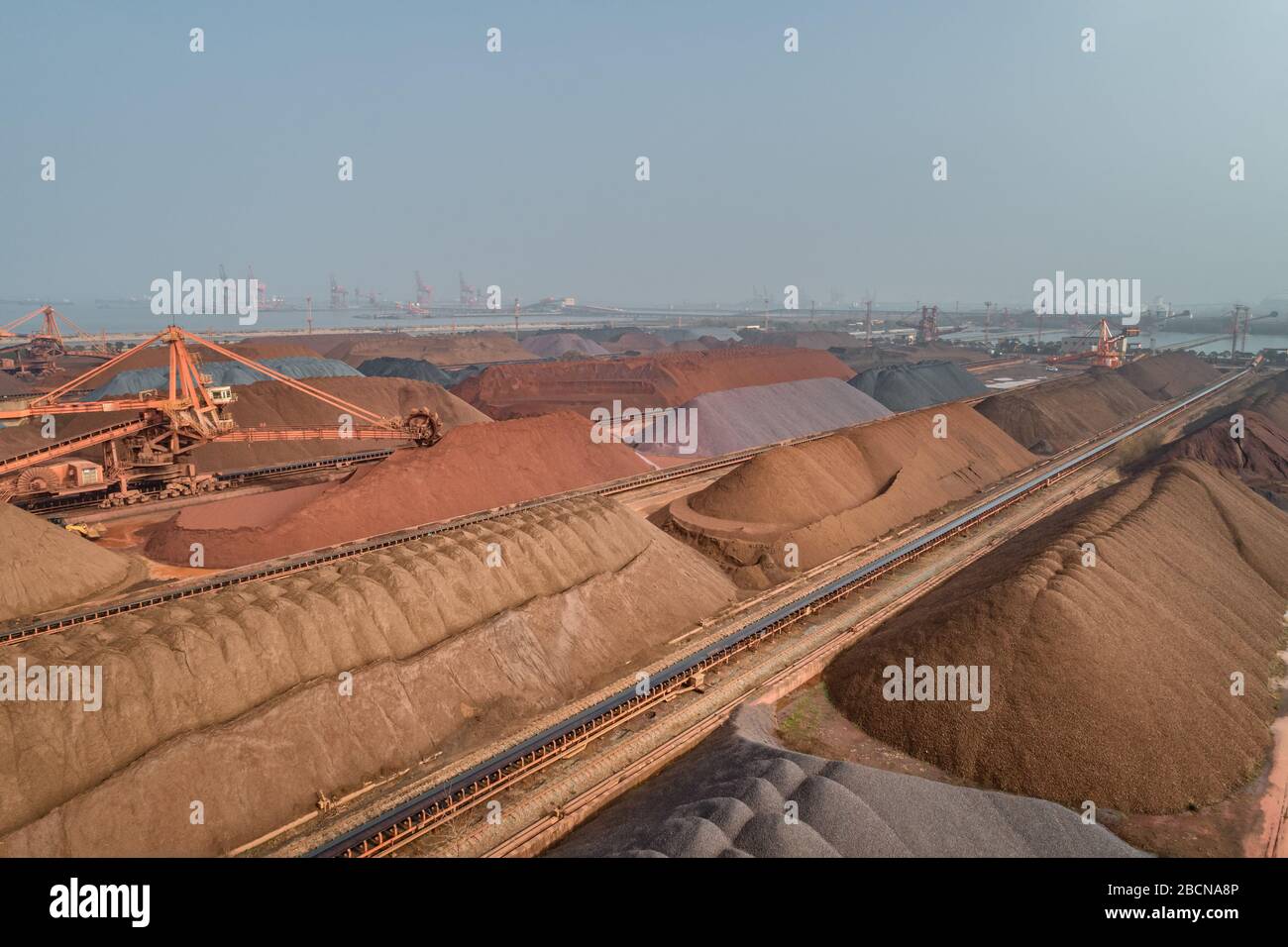 aerial view of ore and conveyor belt at an industrial port Stock Photo ...