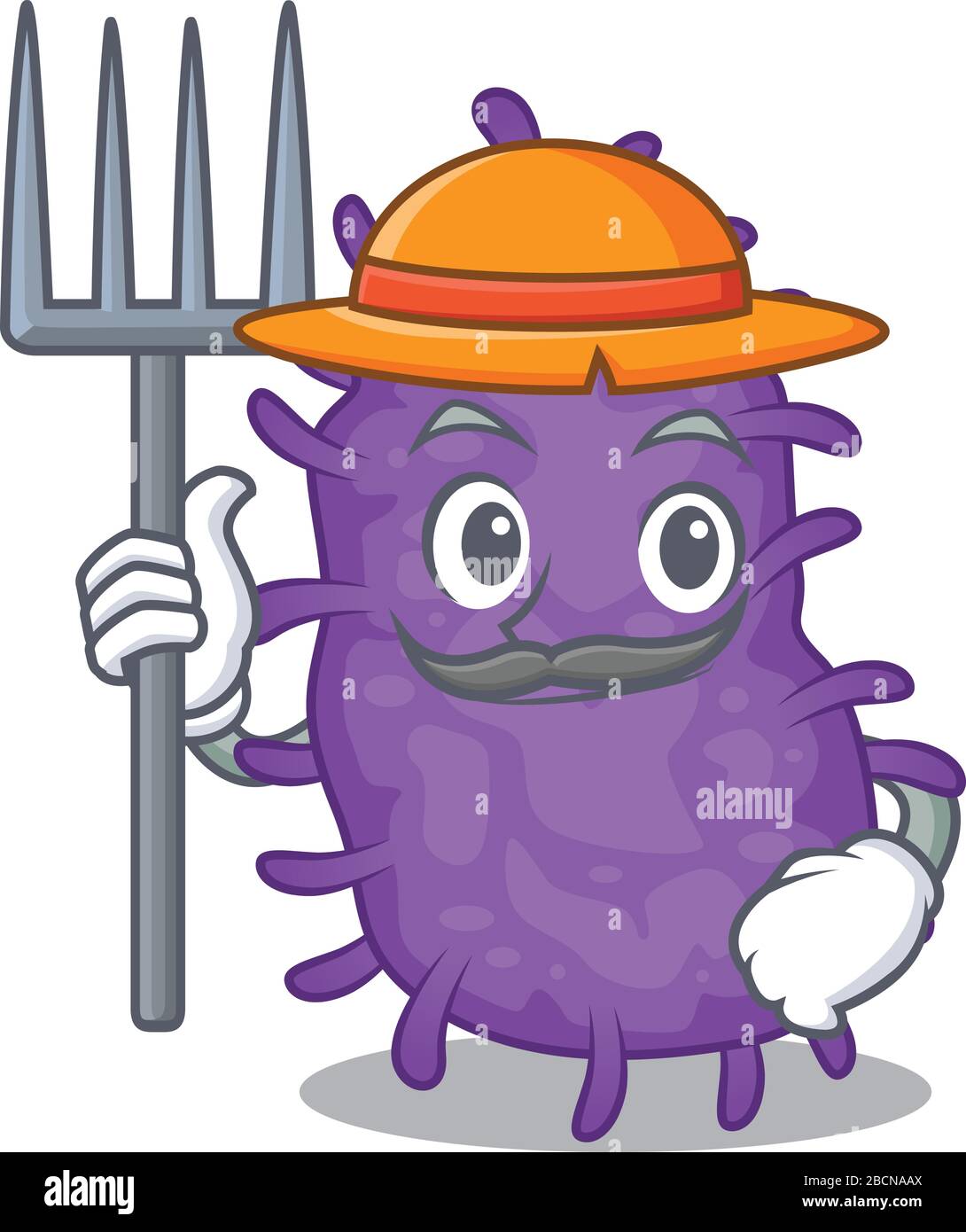 Cartoon character design of bacteria bacilli as a Farmer with hat and ...