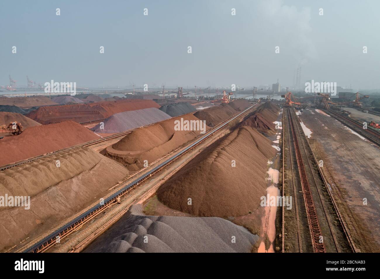 aerial view of ore and conveyor belt at an industrial port Stock Photo ...