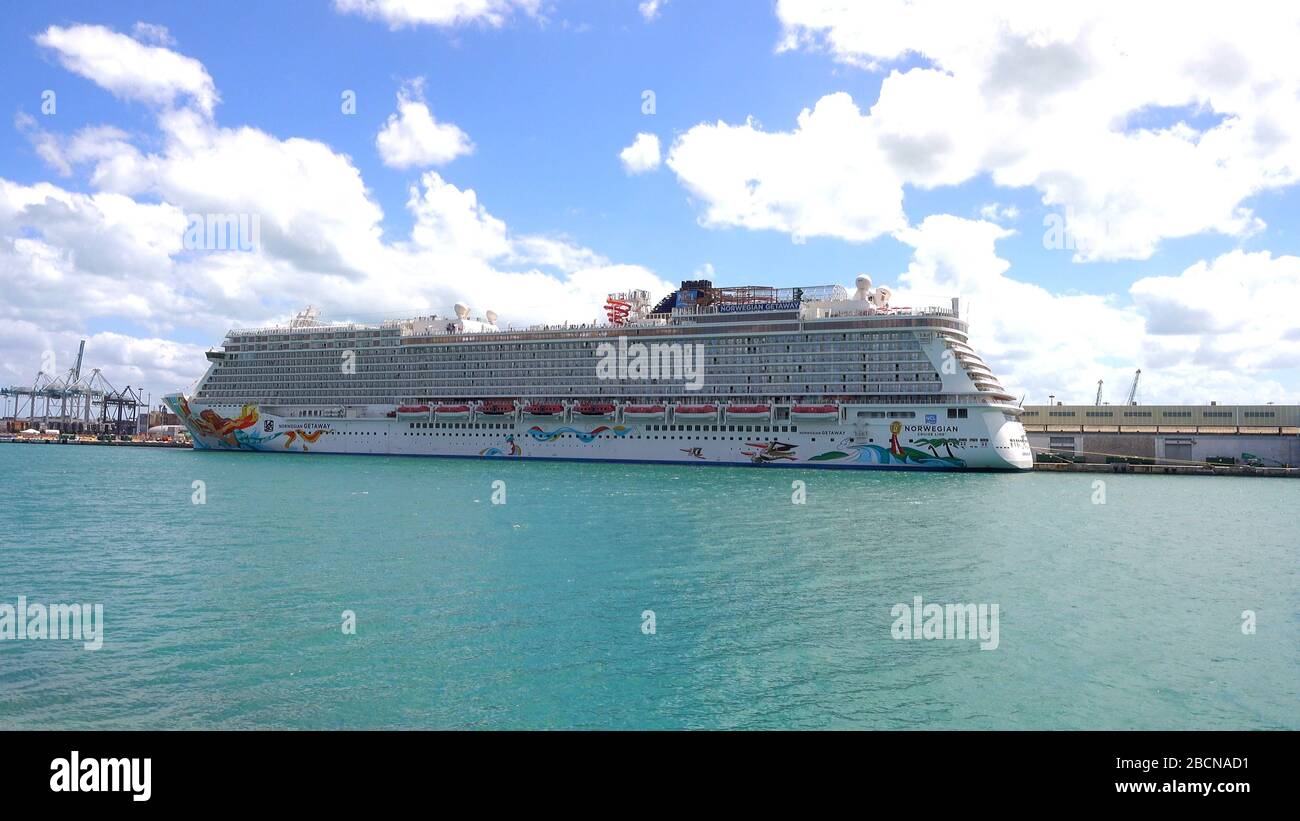 Huge Cruise Ship of Norwegian - MIAMI, USA APRIL 10, 2016 Stock Photo ...