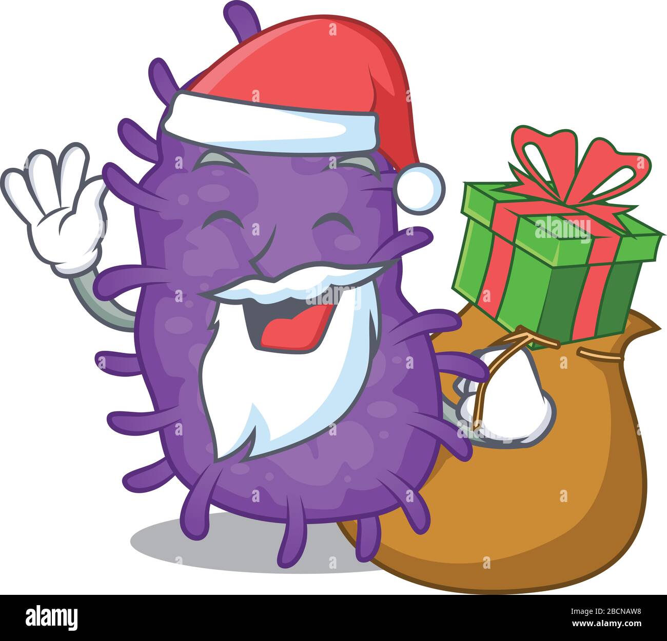 Cartoon design of bacteria bacilli Santa with Christmas gift Stock ...