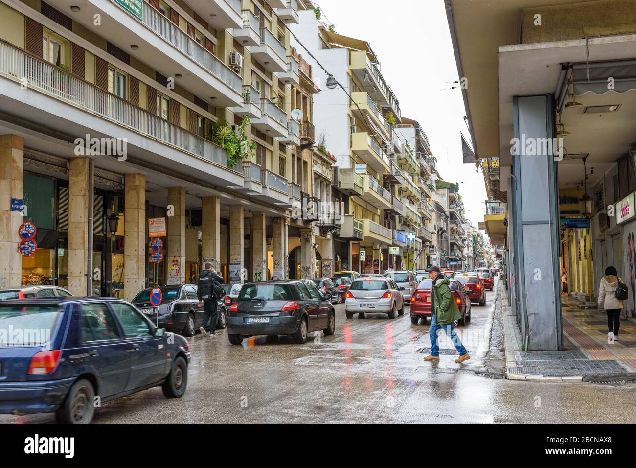 Streets of Patras city decorated for the famous annual Patras Carnival ...