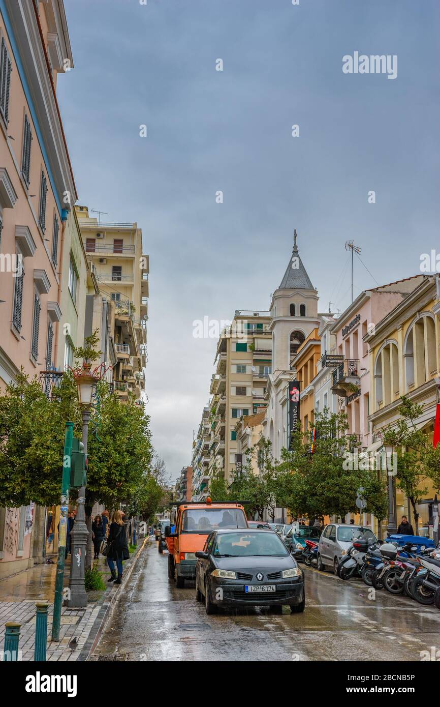 Streets of Patras city decorated for the famous annual Patras Carnival ...