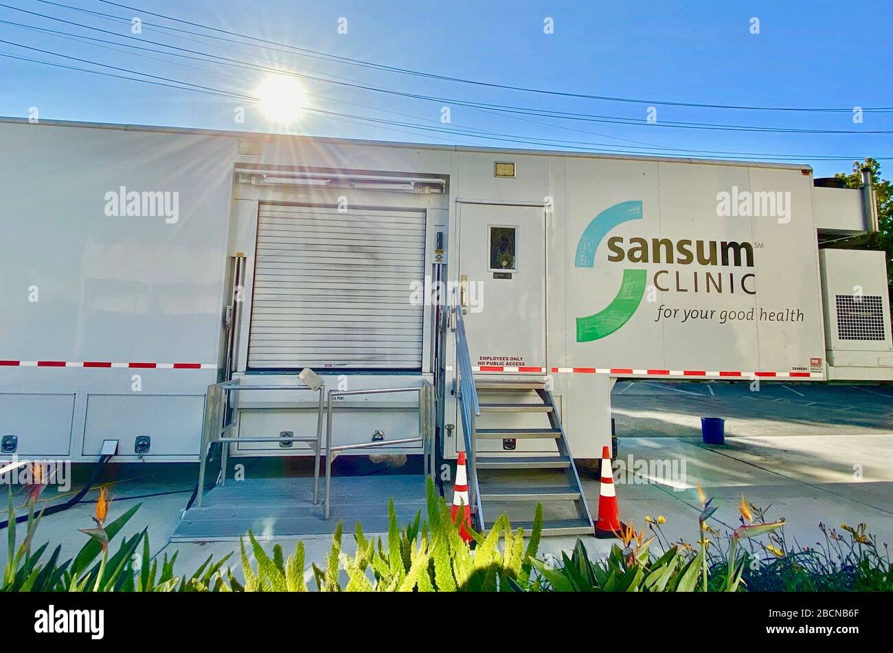 Santa Barbara, California, USA. 30th Mar, 2020. Sansum Clinic Trailer ...