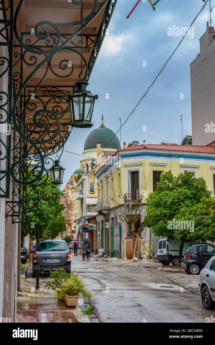 Streets of Patras city decorated for the famous annual Patras Carnival ...