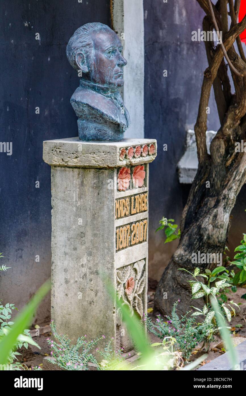 Portrait sculpture of Mads Johansen Lange (nicknamed the King of Bali ...