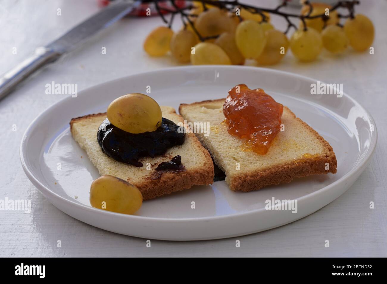 Toasted breads whit fruit jams/ healthy breakfast concept Stock Photo ...