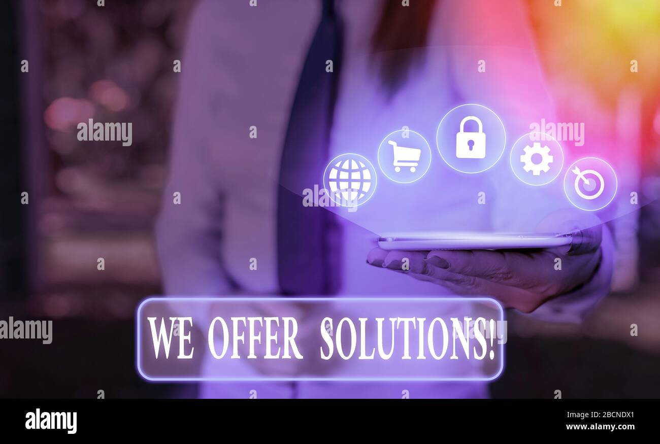 Word writing text We Offer Solutions. Business photo showcasing way to ...