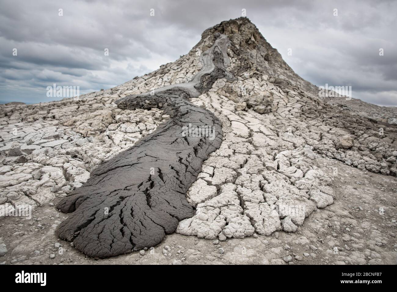Tourist attraction of Baku mud volcanoes on a cloudy day. Baku ...
