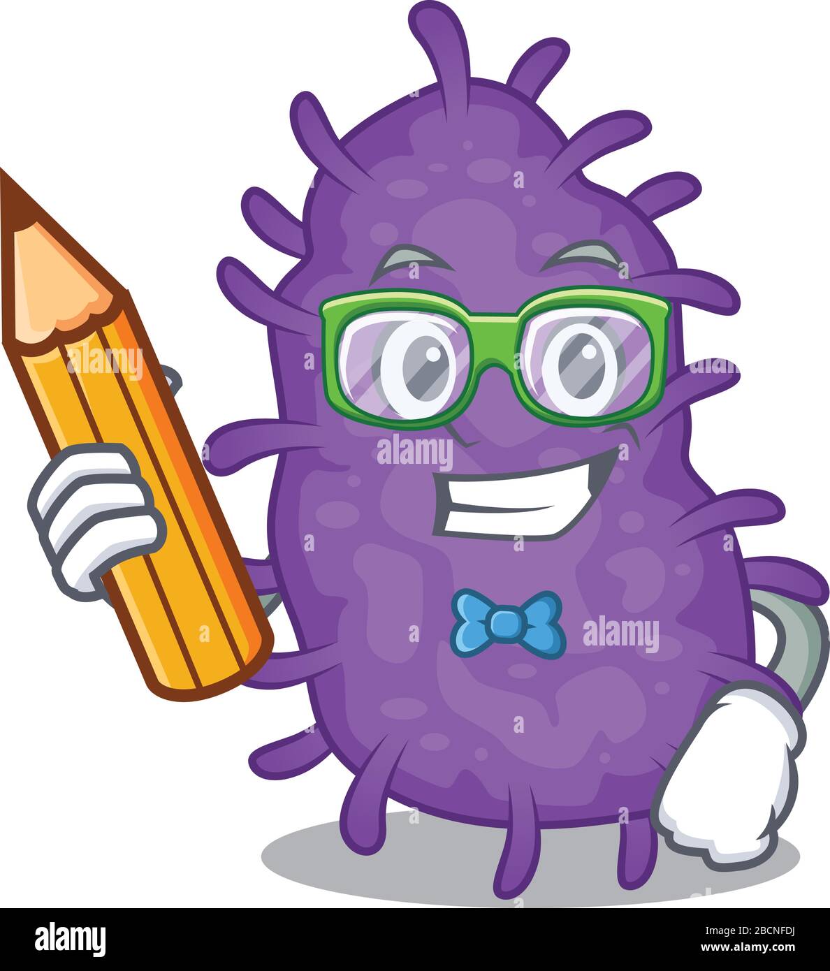 A brainy student bacteria bacilli cartoon character with pencil and ...
