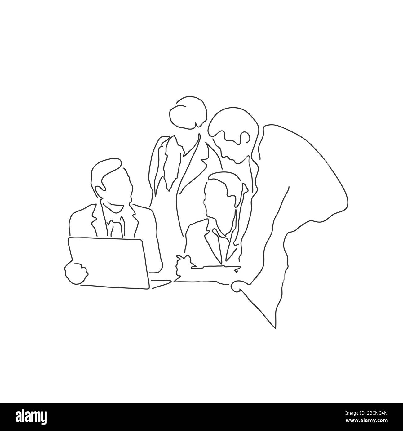 Teamwork line drawing, vector illustration design. Business people ...