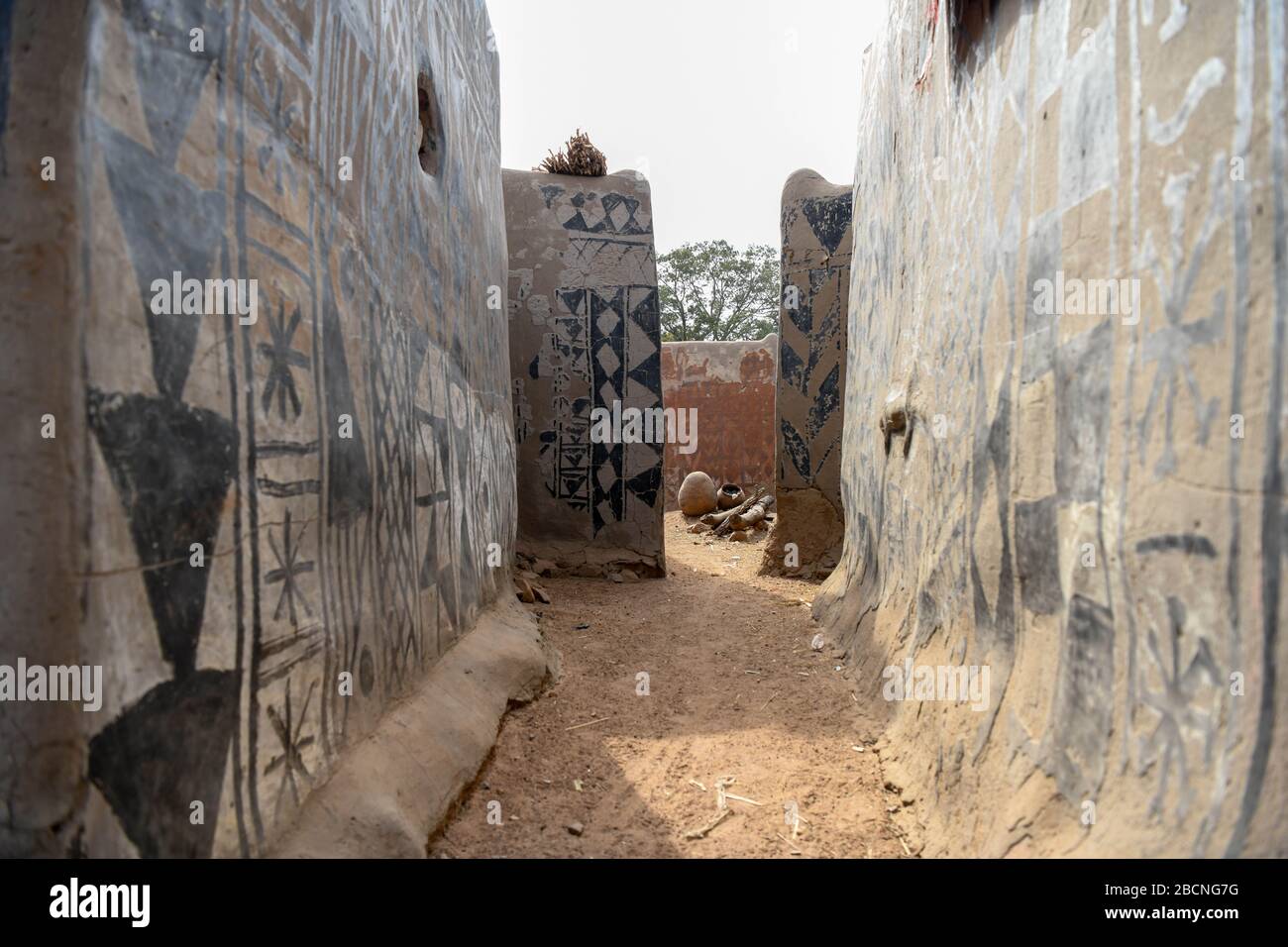 Africa, Burkina Faso, Pô region, Tiebele. Cityscape view of the royal ...