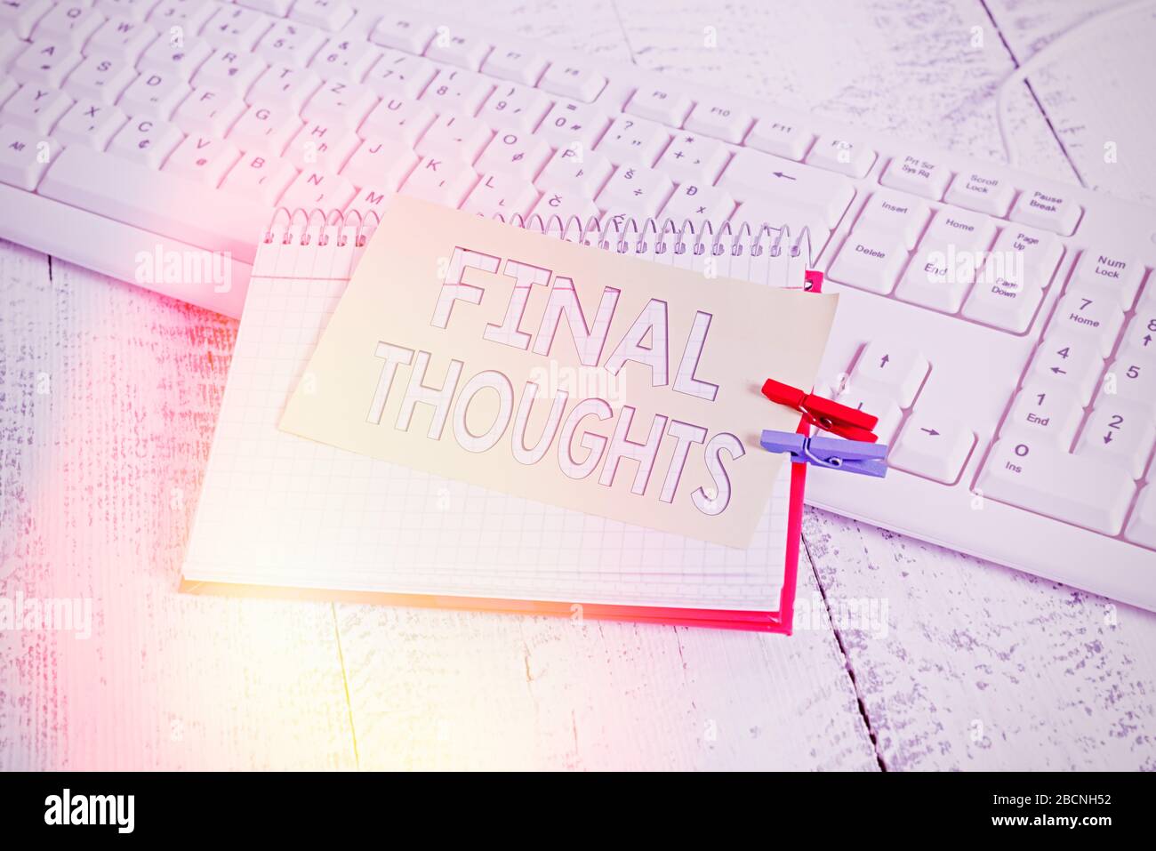 Text sign showing Final Thoughts. Business photo text the conclusion or ...
