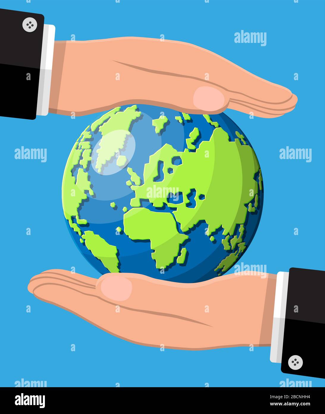 Human hand holding green earth. Save earth day. Respect for nature and ...